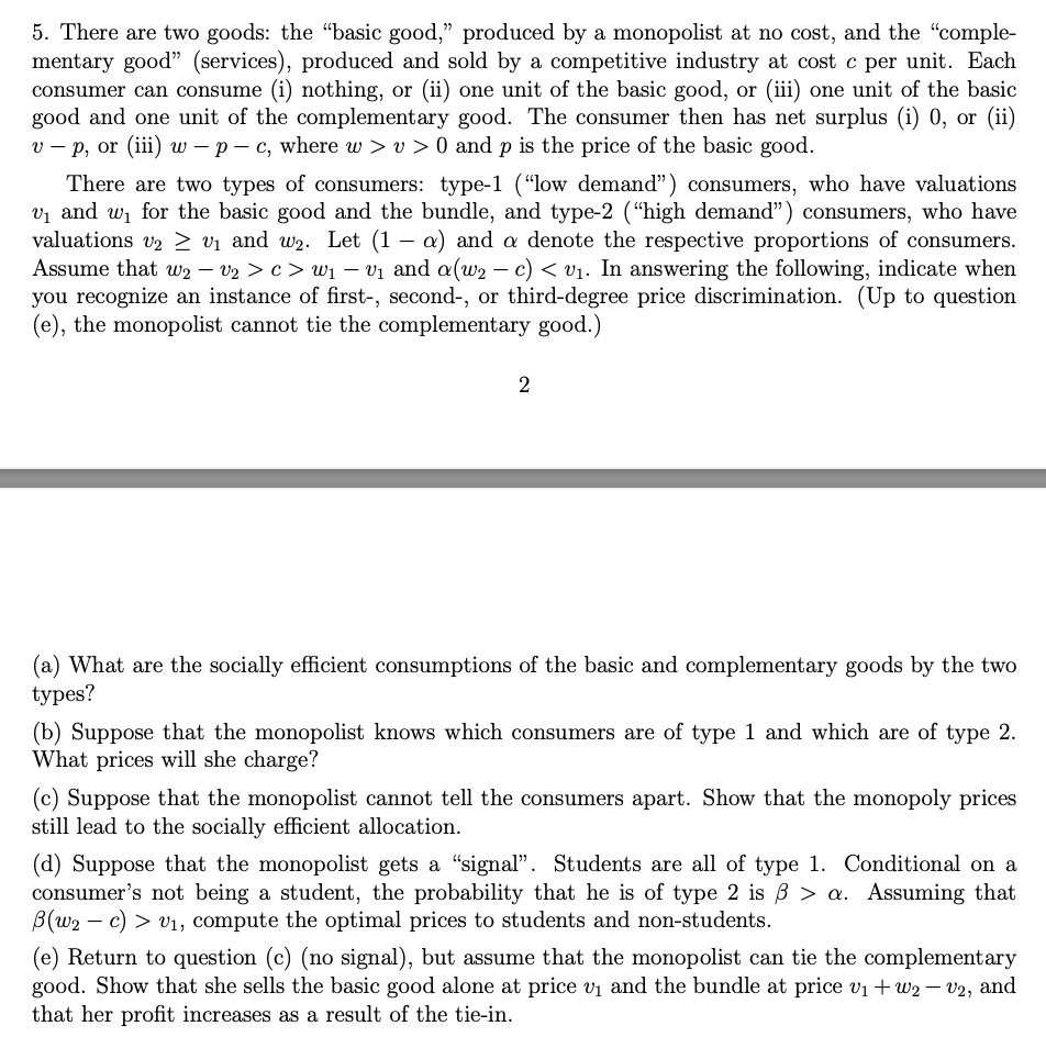 Solved 5. There are two goods: the "basic good," produced by | Chegg.com