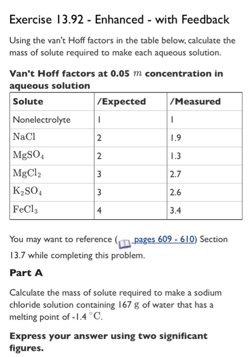 Using the van't Hoff factors in the table below, | Chegg.com