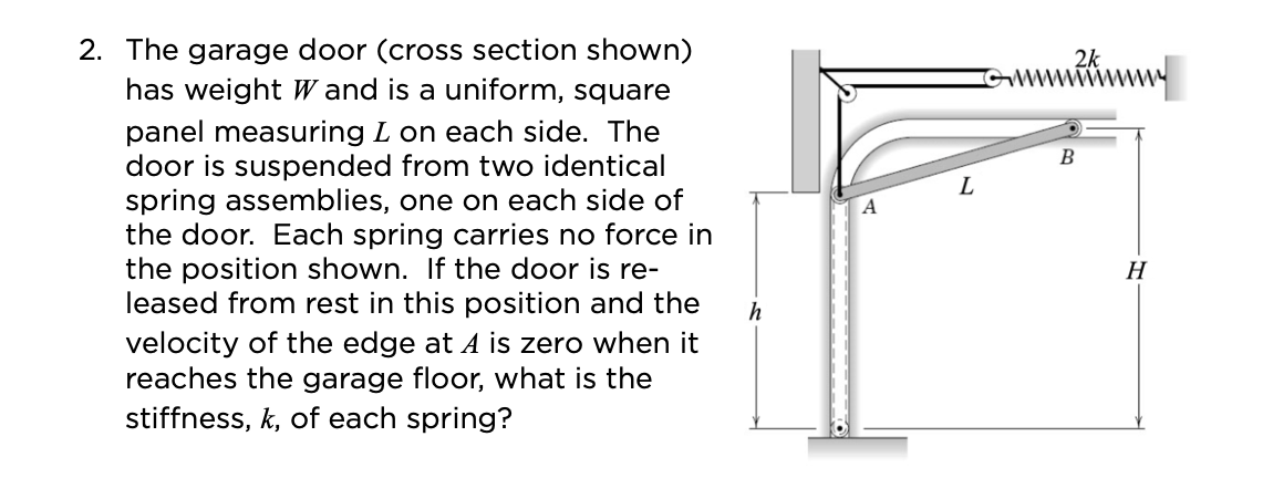 Solved 2k B L А 2. The garage door (cross section shown) has | Chegg.com