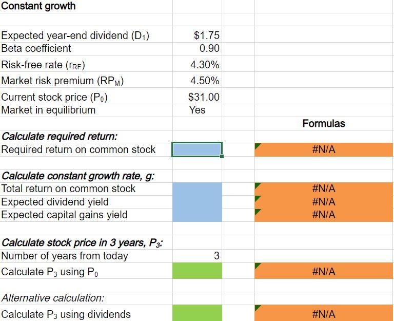 Solved Constant growth $1.75 0.90 Expected year-end dividend | Chegg.com