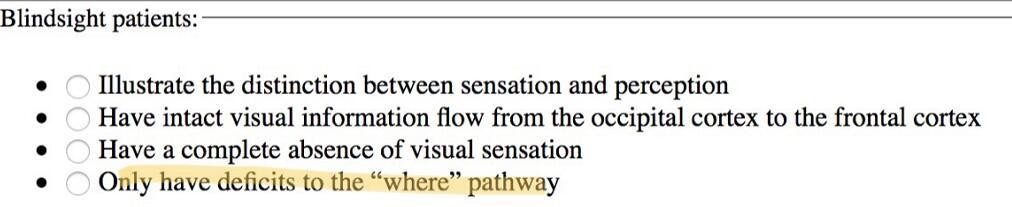 Solved Blindsight patients: Oooo Illustrate the distinction | Chegg.com