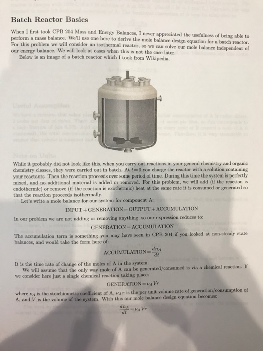 Solved Batch Reactor Basics when I first took 204 Mass and | Chegg.com