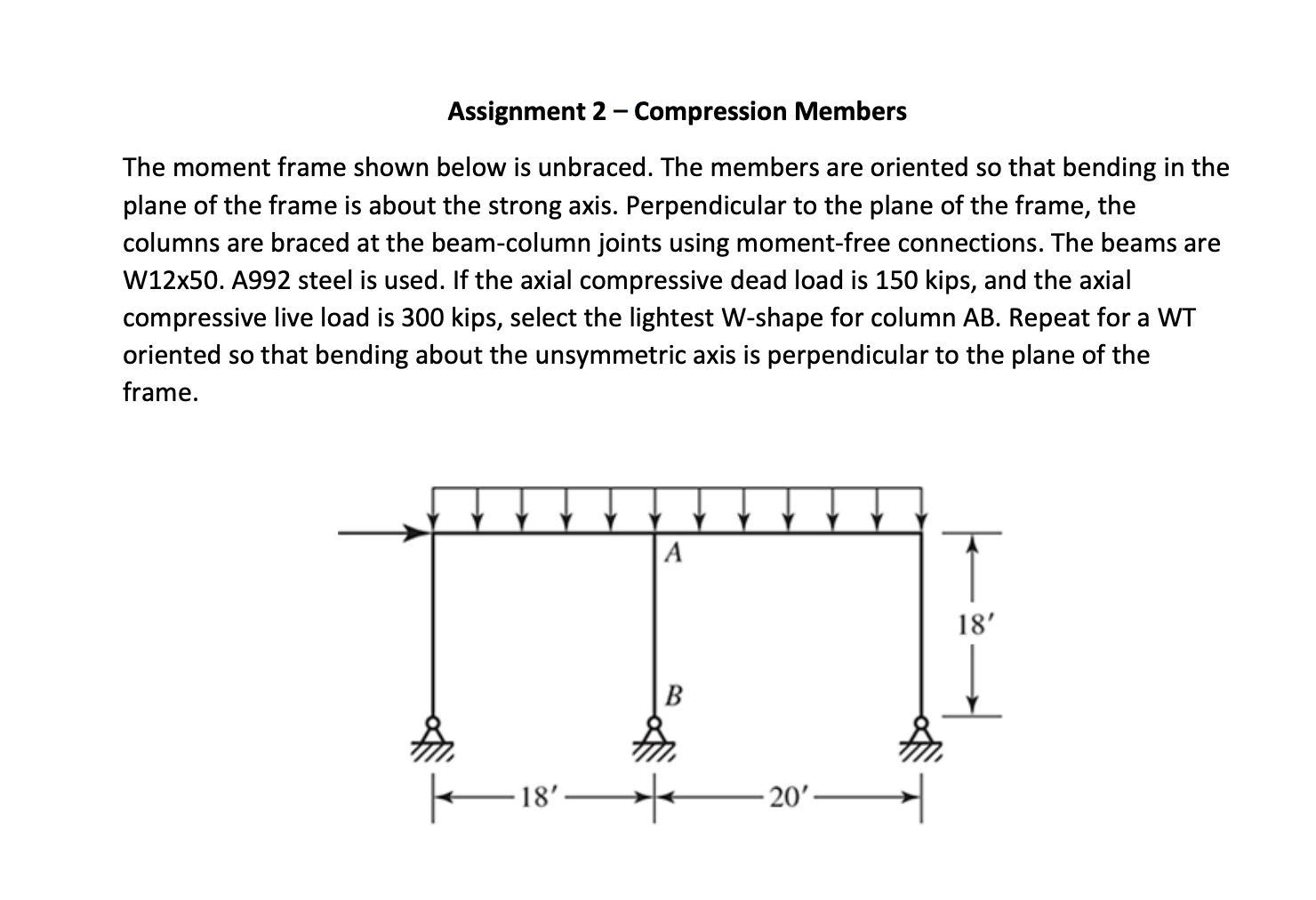 Assignment 2 - Compression Members The moment frame | Chegg.com