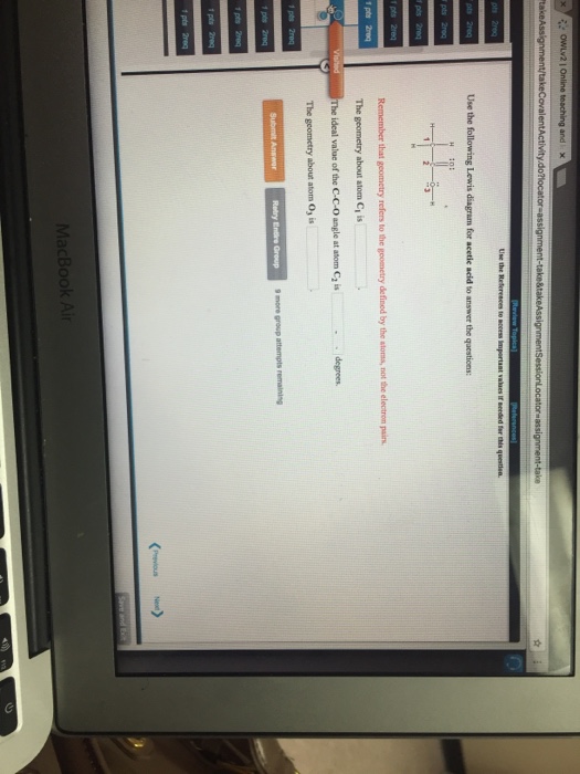 Solved Use the following Lewis diagram for acetic acid to | Chegg.com