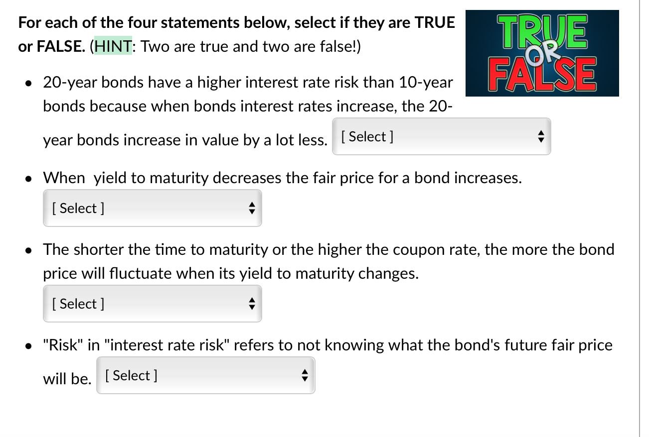 Solved For each of the four statements below, select if they | Chegg.com