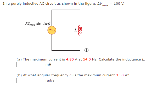 Solved In a purely inductive AC circuit as shown in the | Chegg.com