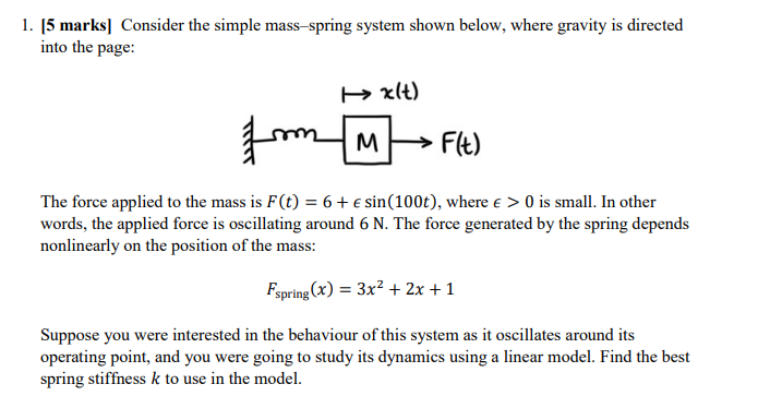 Solved 1. [5 marks] Consider the simple mass-spring system | Chegg.com