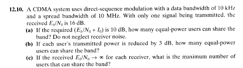 Solved 12.10. ﻿A CDMA system uses direct-sequence modulation | Chegg.com