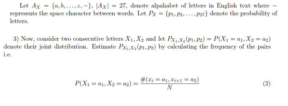 Solved Let AX={a,b,…,z,−},∣AX∣=27, denote alpahabet of | Chegg.com