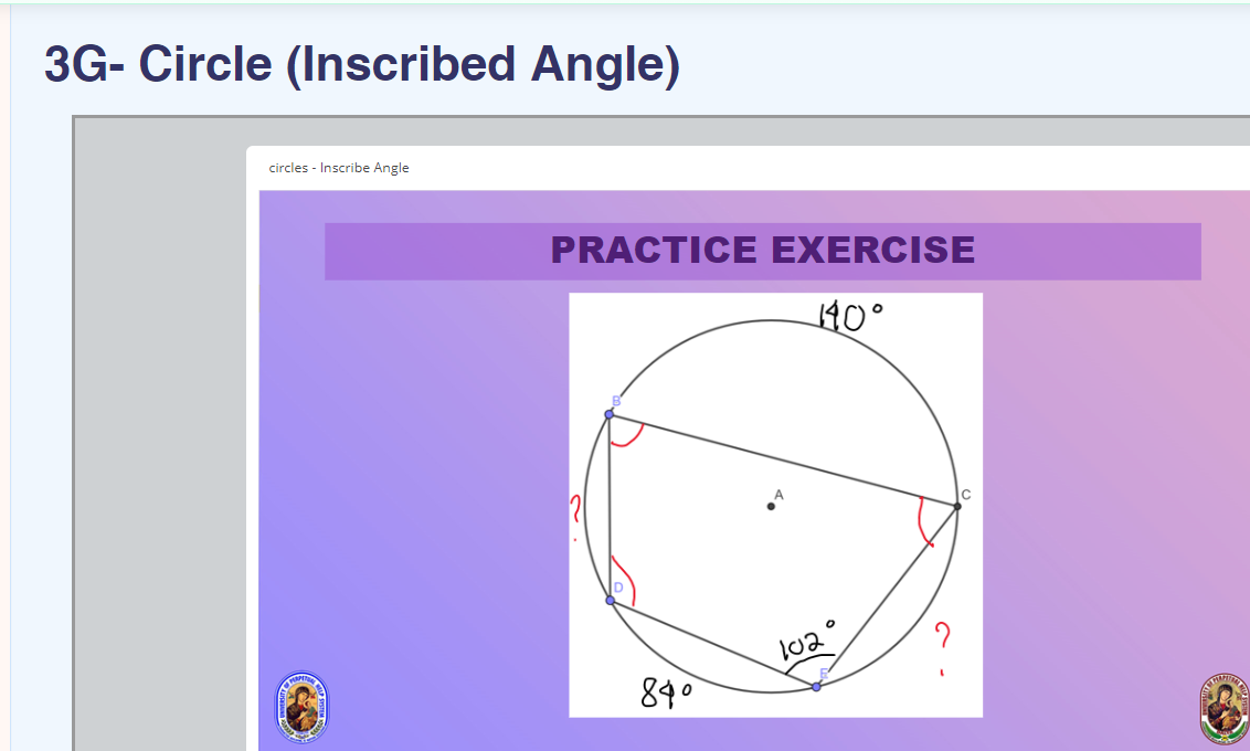 Solved 3G- ﻿Circle (Inscribed Angle)PRACTICE EXERCISE | Chegg.com