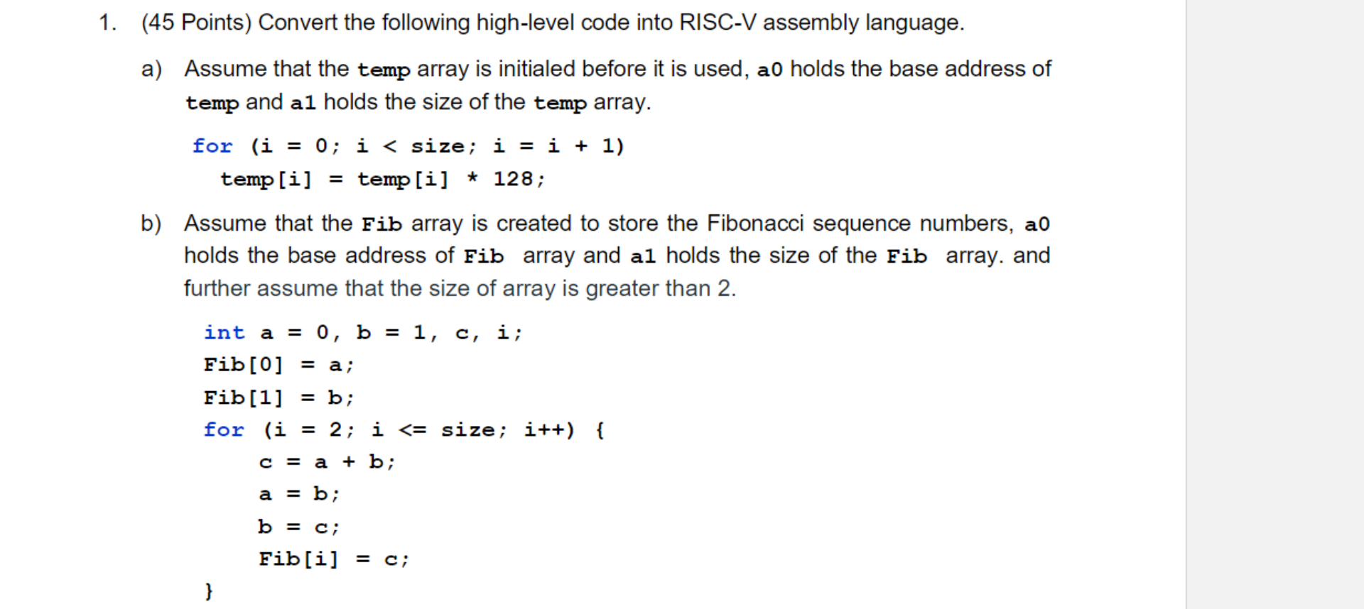 Solved 1. (45 Points) Convert the following high-level code | Chegg.com