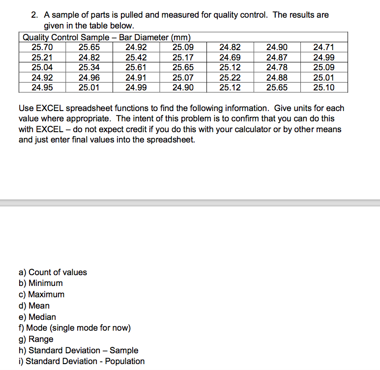 Solved 2. A sample of parts is pulled and measured for | Chegg.com