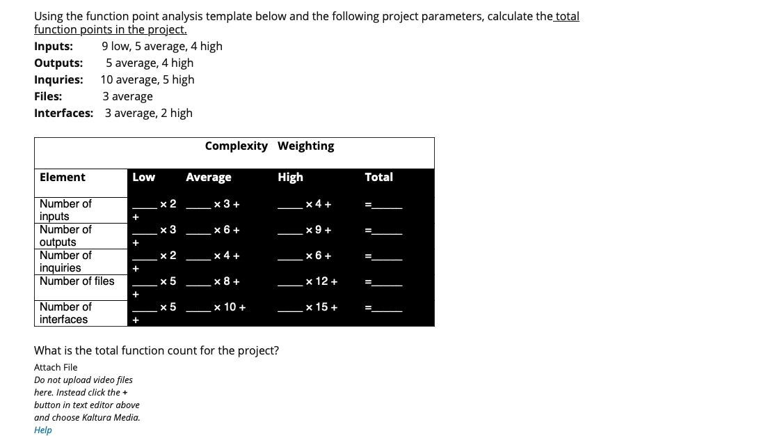 Solved Using the function point analysis template below and | Chegg.com