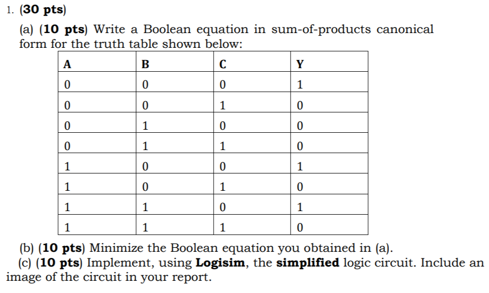 Solved (a) (10 pts) Write a Boolean equation in | Chegg.com