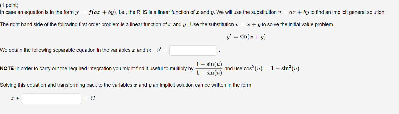 Solved 1 point) h case an equation is in the form | Chegg.com