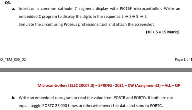 Solved Q3. a. Interface a common cathode 7 segment display | Chegg.com