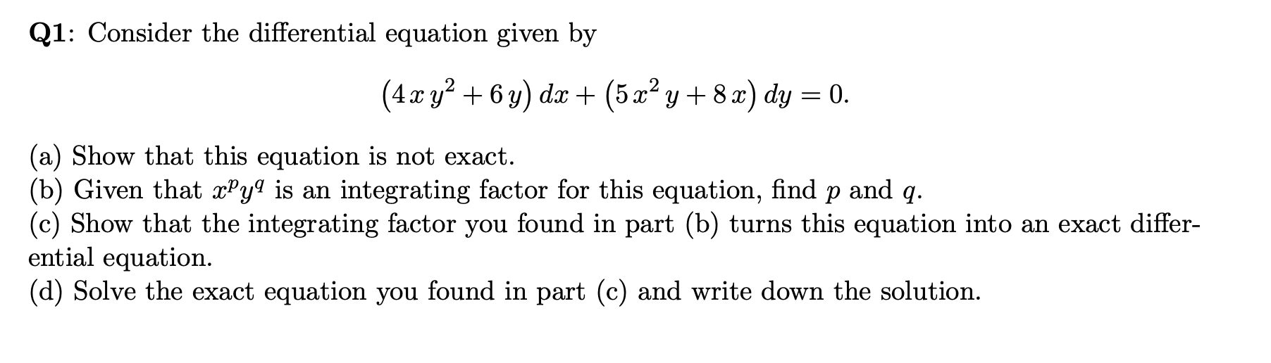 Solved Q1: Consider the differential equation given by | Chegg.com