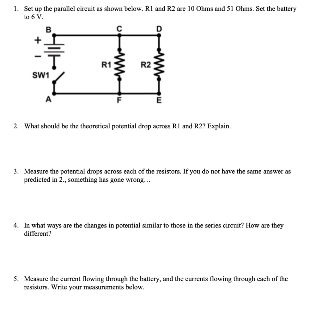 Solved 1. Set up the parallel circuit as shown below. R1 and | Chegg.com