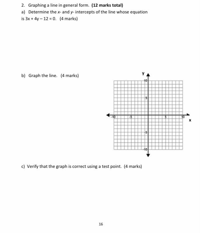 Solved 2. Graphing a line in general form. (12 marks total) | Chegg.com
