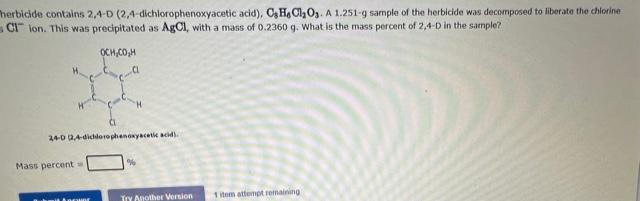 Solved herbicide contains 2,4-D (2,4-dichlorophenoxyacetic | Chegg.com