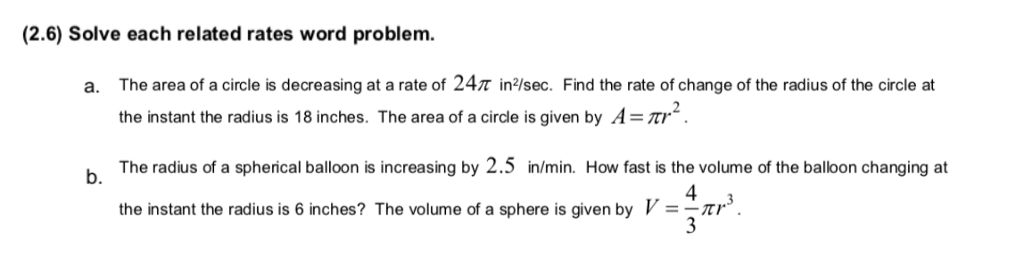 Solved (2.6) Solve each related rates word problem. The area | Chegg.com