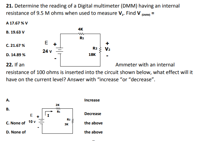 Solved 21. Determine the reading of a Digital multimeter | Chegg.com