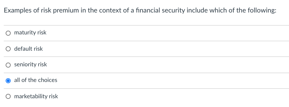 Solved Examples of risk premium in the context of a | Chegg.com