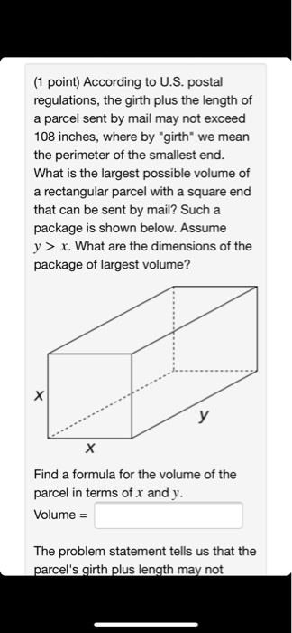 Solved (1 point) According to U.S. postal regulations, the | Chegg.com