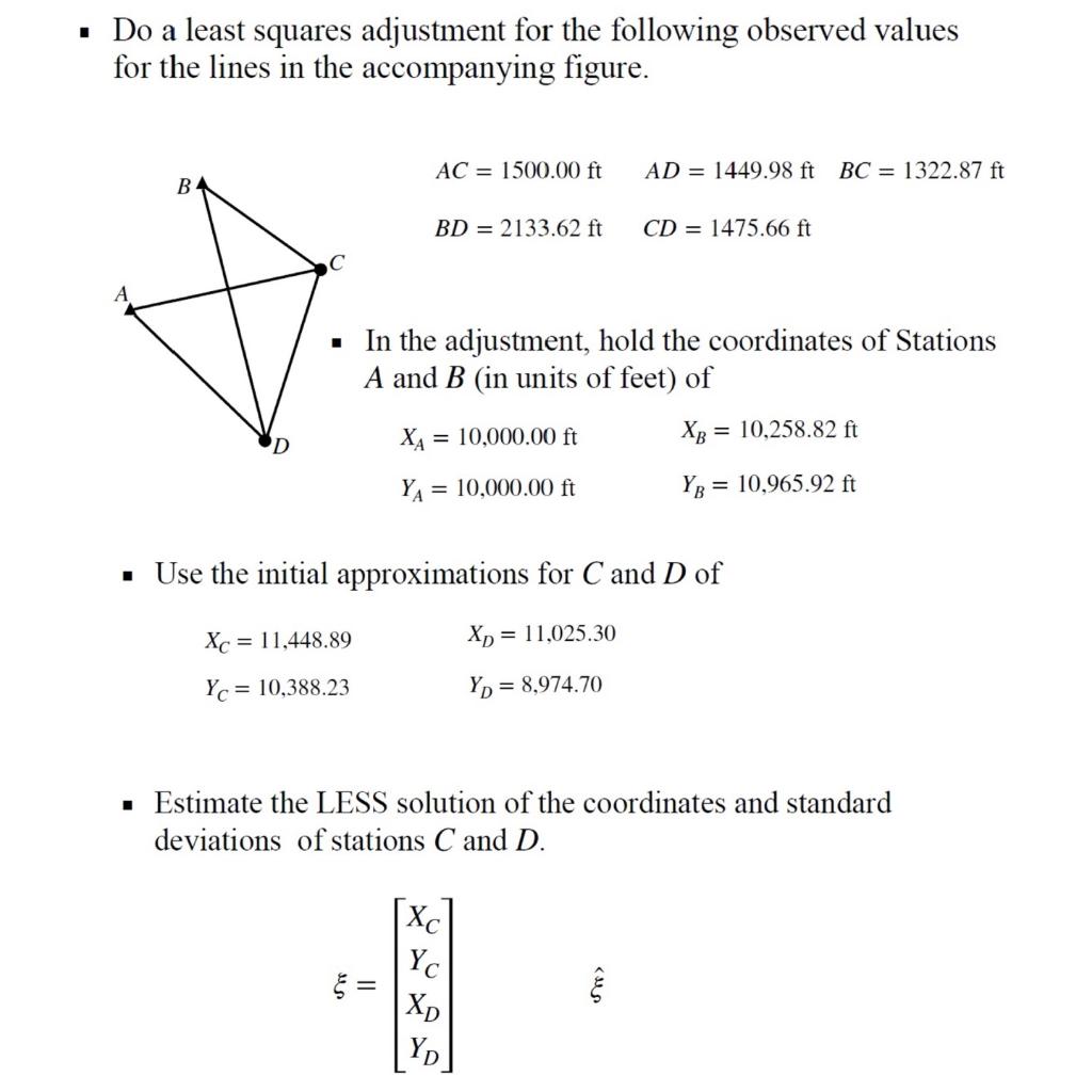 Do a least squares adjustment for the following | Chegg.com