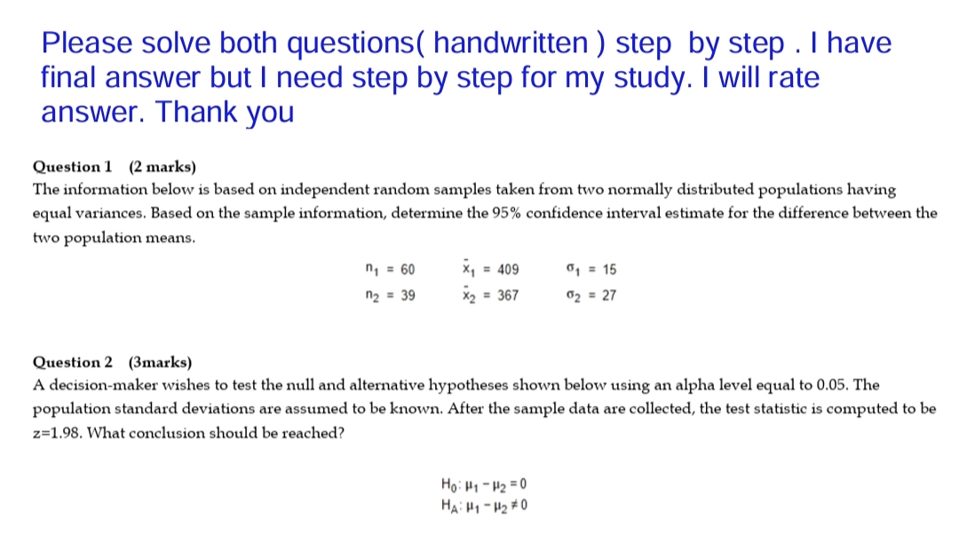 Solved Please solve both questions( ﻿handwritten ) ﻿step by | Chegg.com