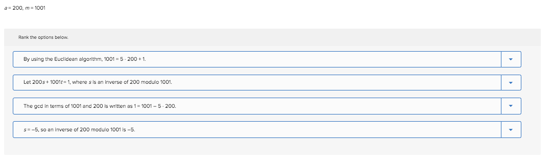 Solved Arrange the steps to find an inverse of a modulo m | Chegg.com
