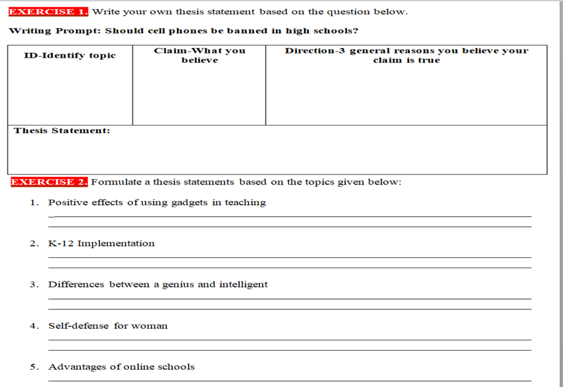 Solved EXERCISE 1. Write your own thesis statement based on | Chegg.com