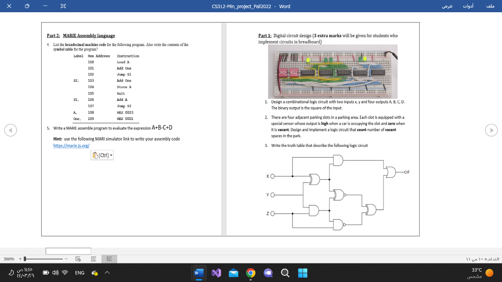 Solved Part 2: MARIEAssemblylanguage Part 1: Digital circuit | Chegg.com