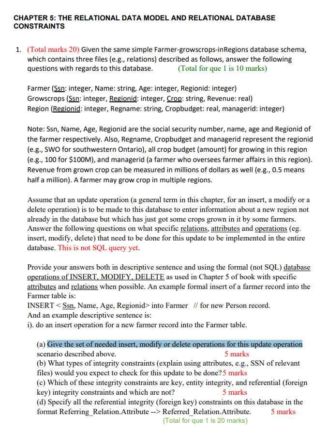 Solved HAPTER 5: TH CONSTRAINTS 1. (Total marks 20) Given | Chegg.com