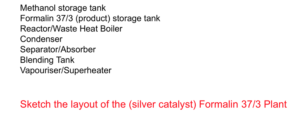Solved Methanol storage tank Formalin 37/3 (product) storage | Chegg.com