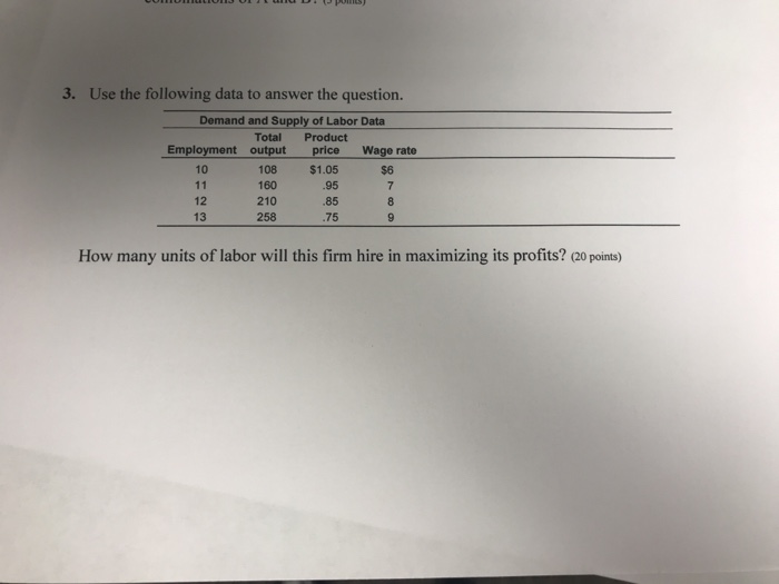 Solved 3. Use the following data to answer the question. | Chegg.com