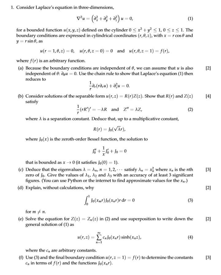 1. Consider Laplace's equation in three-dimensions, | Chegg.com