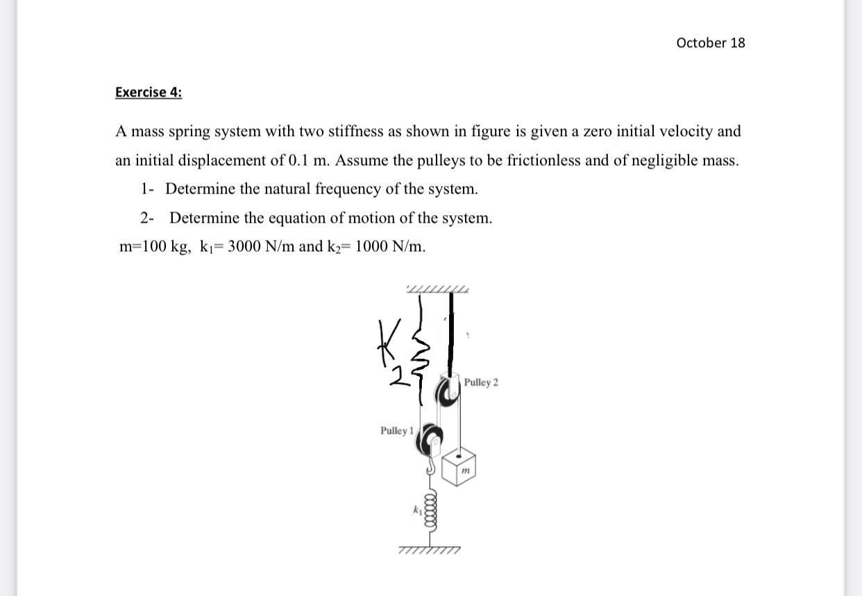 Solved October 18 Exercise 4: A mass spring system with two | Chegg.com