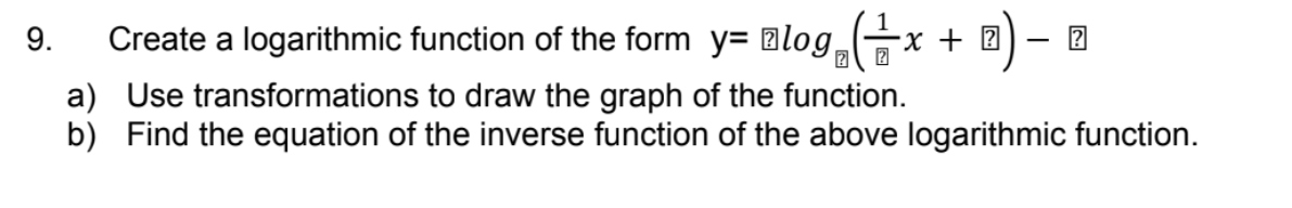 Solved Create a logarithmic function of ﻿the form | Chegg.com