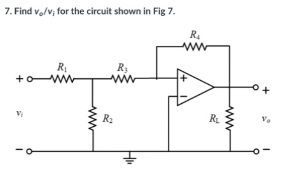 Solved 7. Find vo/v; for the circuit shown in Fig 7. RA Ri | Chegg.com