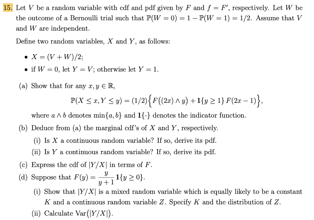 Solved Let V Be A Random Variable With Cdf And Pdf Given By 6638