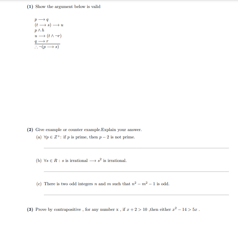 Solved (1) Show the argument below is valid | Chegg.com