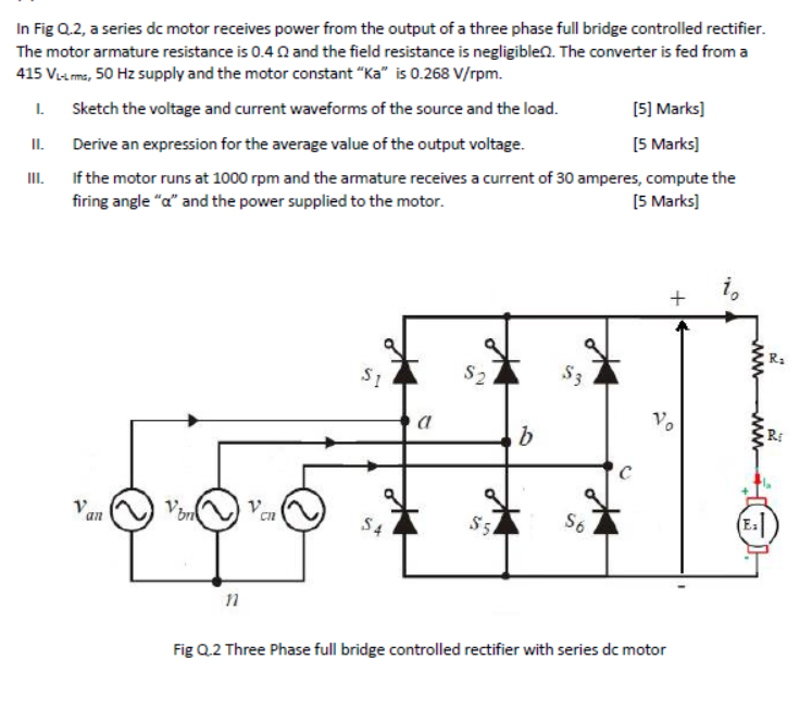 Solved In Fig Q.2, a series dc motor receives power from the | Chegg.com