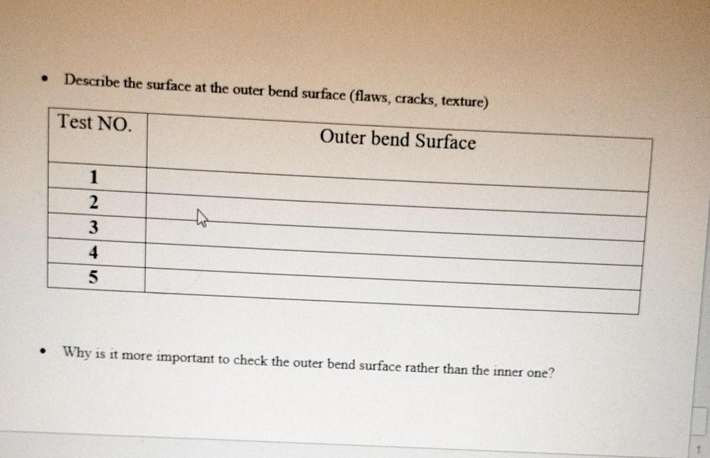 Solved . Describe the surface at the outer bend surface | Chegg.com