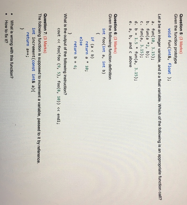 Solved Question 5: (3 Marks) Given the function prototype | Chegg.com