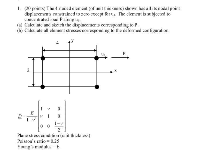 Solved 1. (20 points) The 4-noded element (of unit | Chegg.com