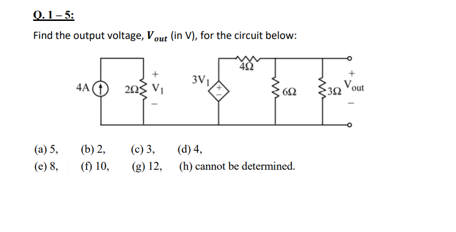 Solved 0.1-5: Find the output voltage, Vout (in V), for the | Chegg.com
