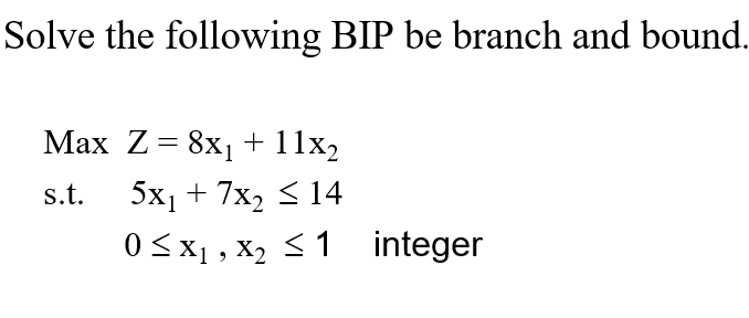 Solved Solve the following BIP be branch and bound Max s.t. | Chegg.com