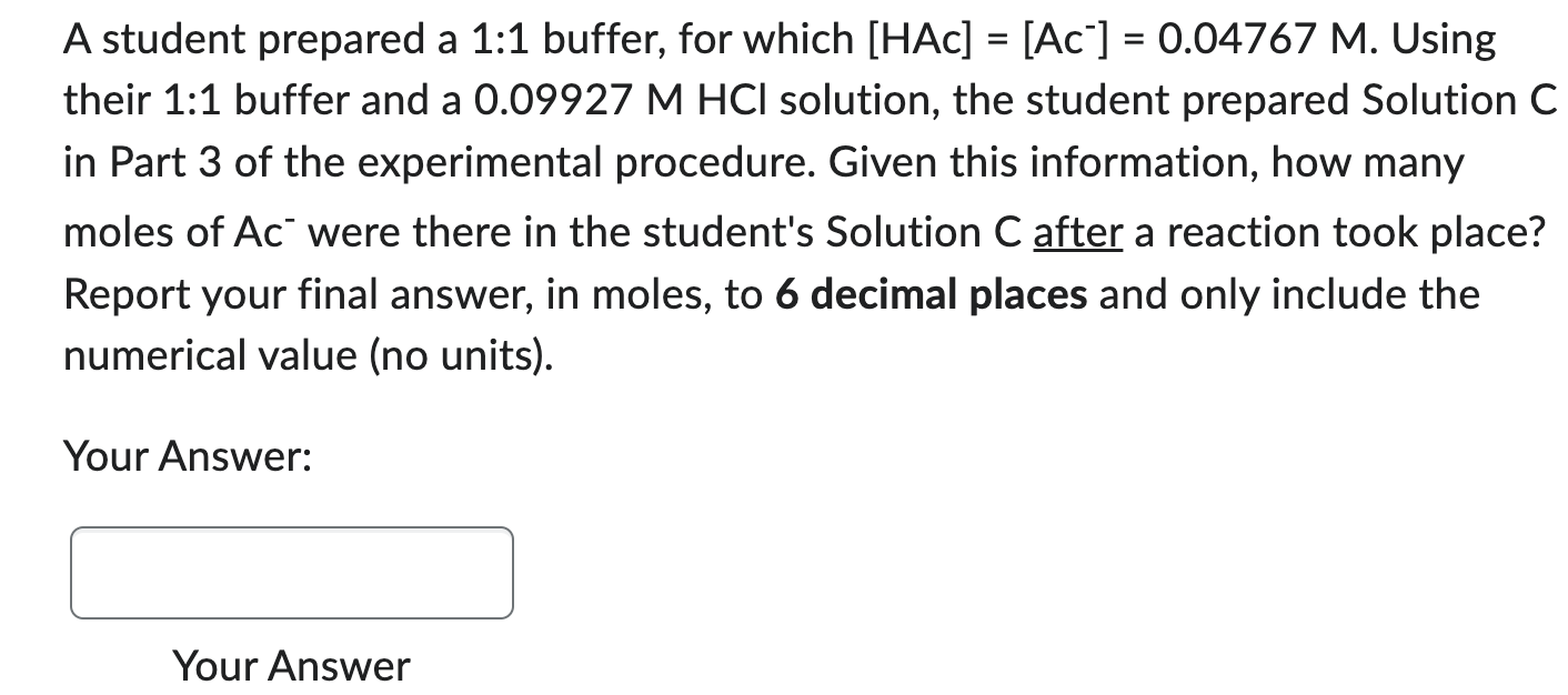 Solved Solution C: 20.0mL of 1:1 buffer of NaOH and Acetic | Chegg.com