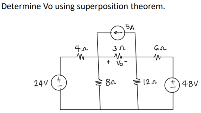 Solved Determine Vo using superposition theorem. SA 32 4. M | Chegg.com